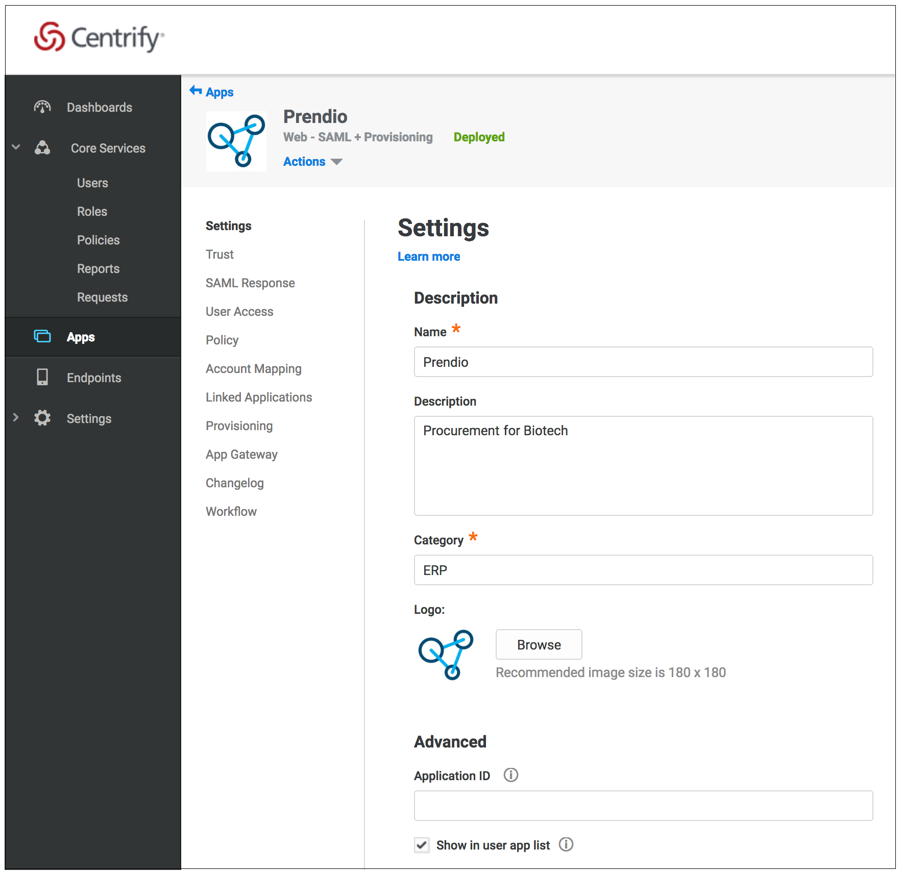 Creating a Delinea / Centrify SSO Application for Prendio